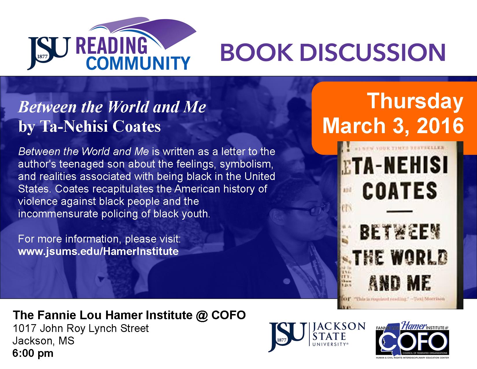 Between the World and Me JSU Reading Community Book Talk - COFO Civil ...