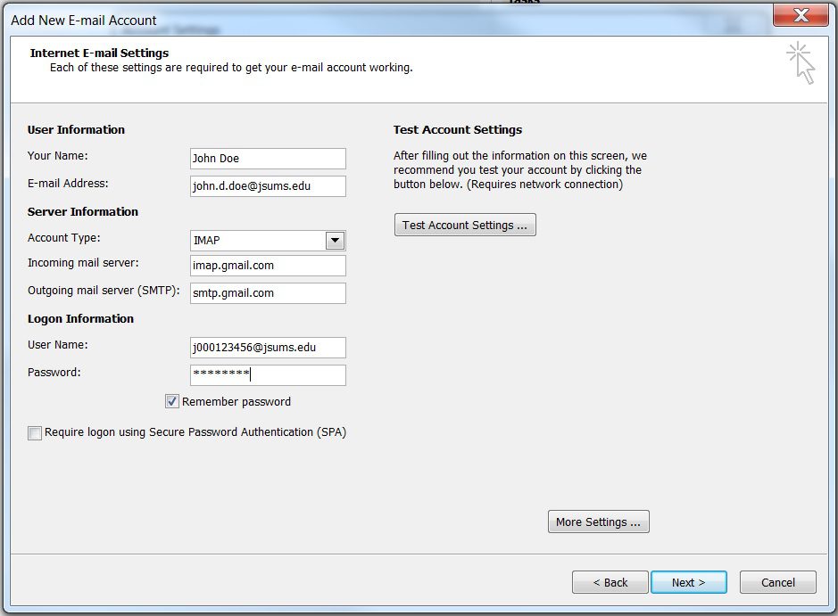 CONFIGURE MS OUTLOOK - Email Support | Jackson State University